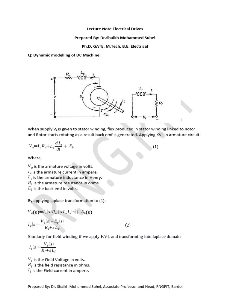 Lecture Note - ED - Dynemic Modellling of DC Machine | PDF