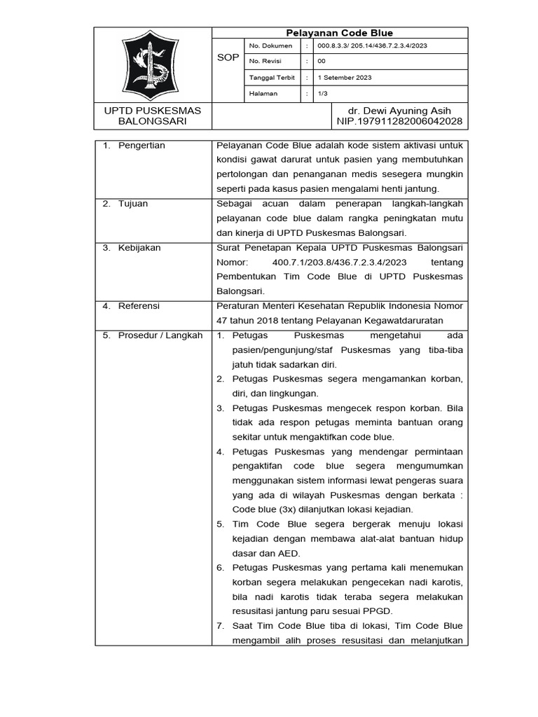 SOP Code Blue | PDF