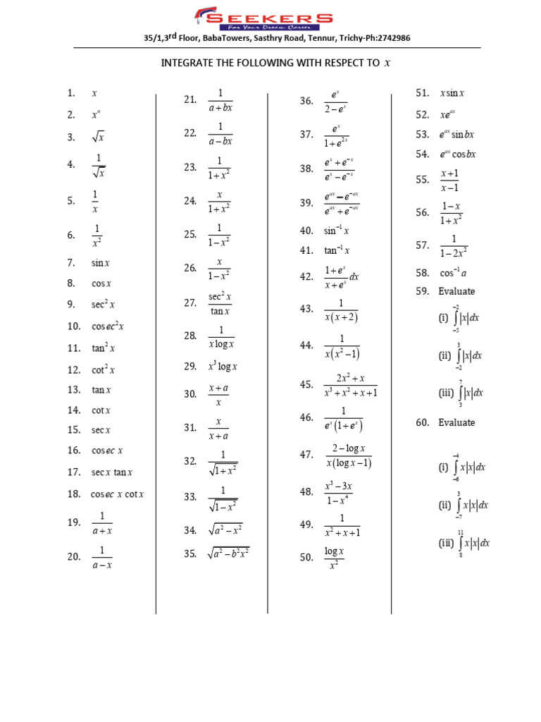 Integration Problems (Relevant For Chapters 8 & 9) | PDF