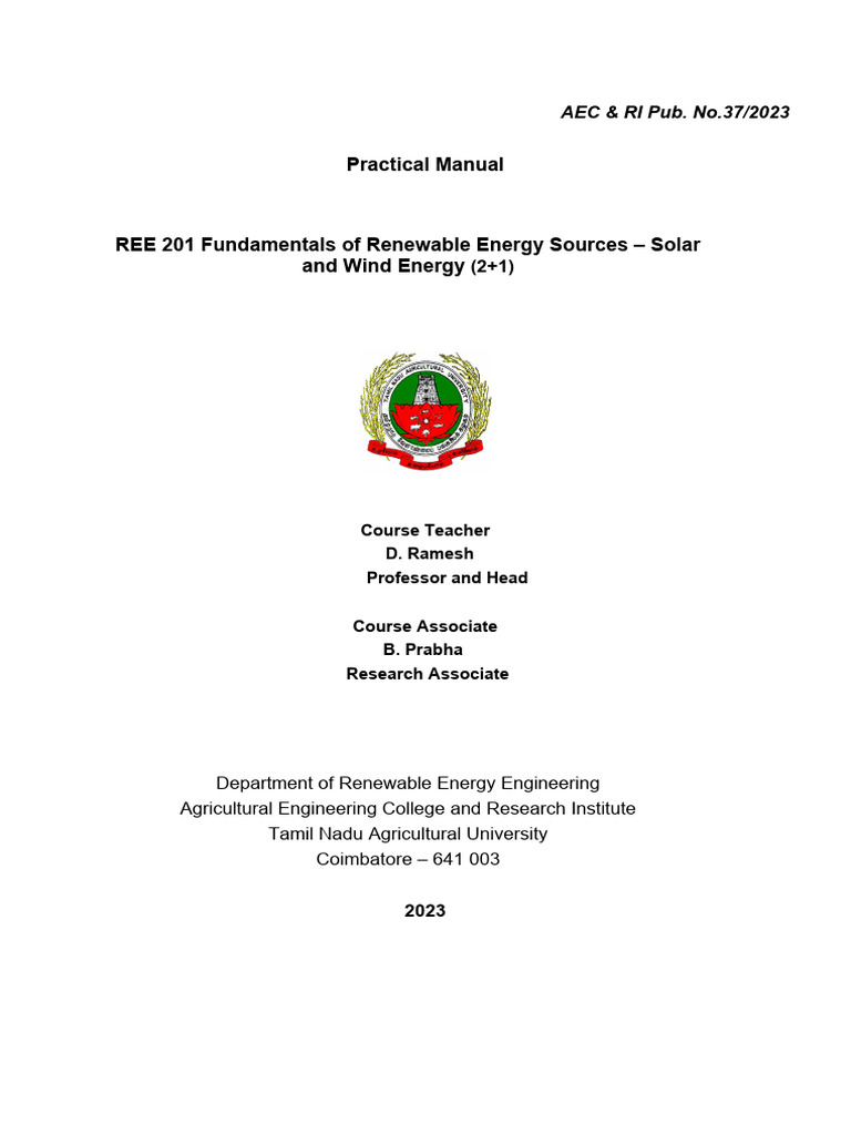 REE 201 Manual - 2023 | PDF | Power Inverter | Solar Panel
