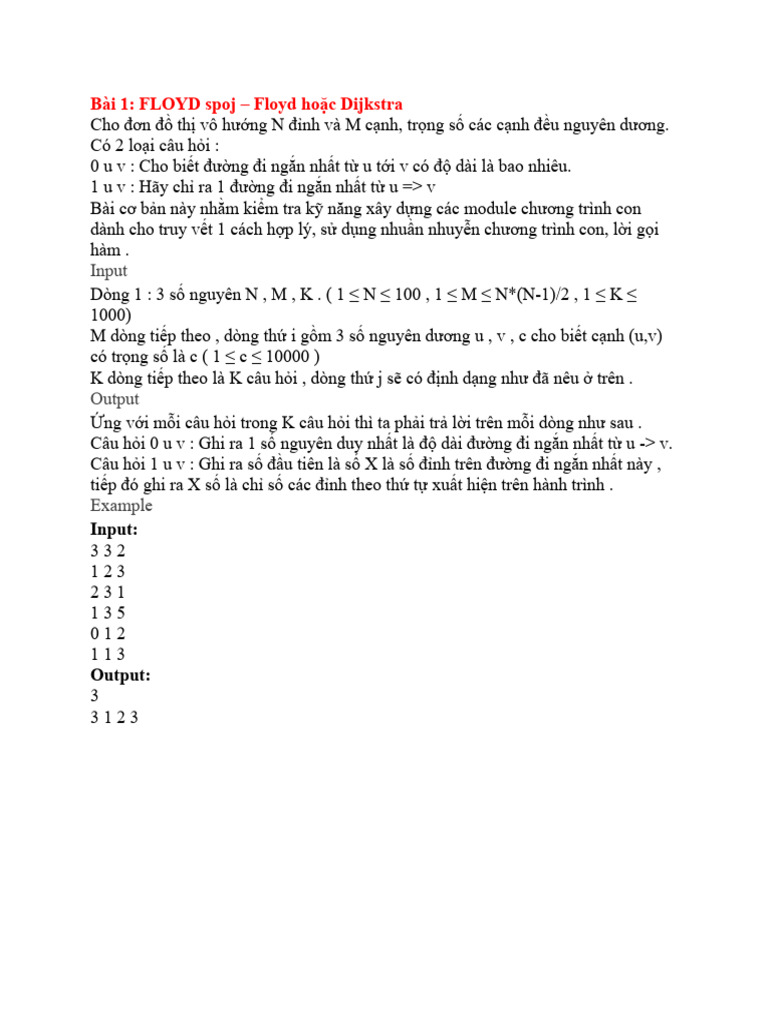 BAI - 01 - Floyd hoặc Dijkstra | PDF
