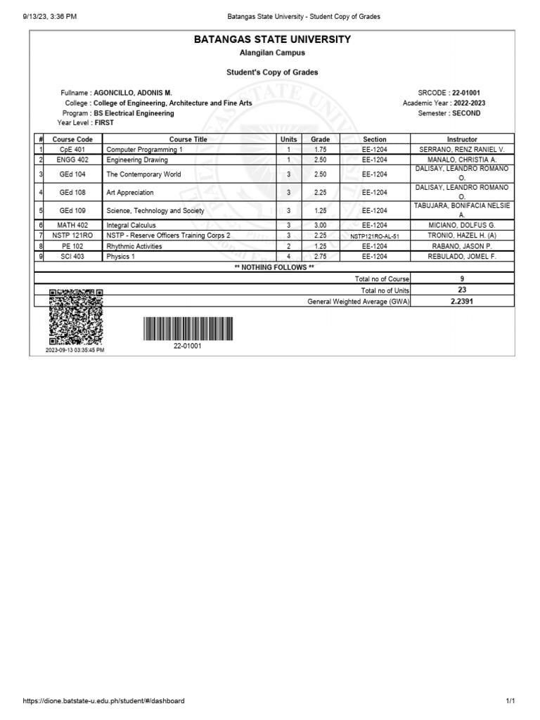 1st-Year-2nd-Sem-Grades Na Minagic | PDF | Science | Engineering