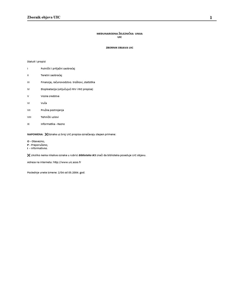 Zbornik Objava UIC | PDF