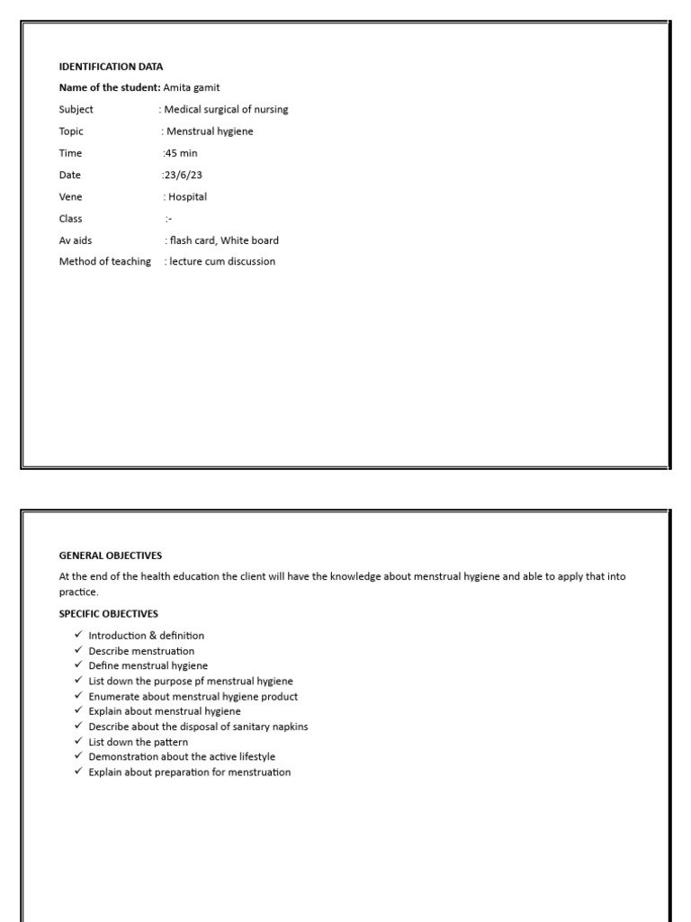 Health Education Of Menstrual Hygiene 1 Pdf Menstruation Health