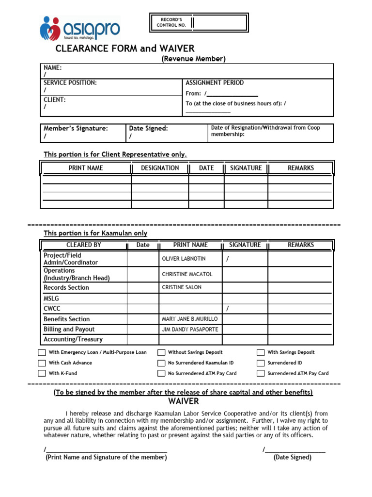 WAIVER - Clearance - Revenue Members - KAAMULAN | PDF | Service Industries | Business
