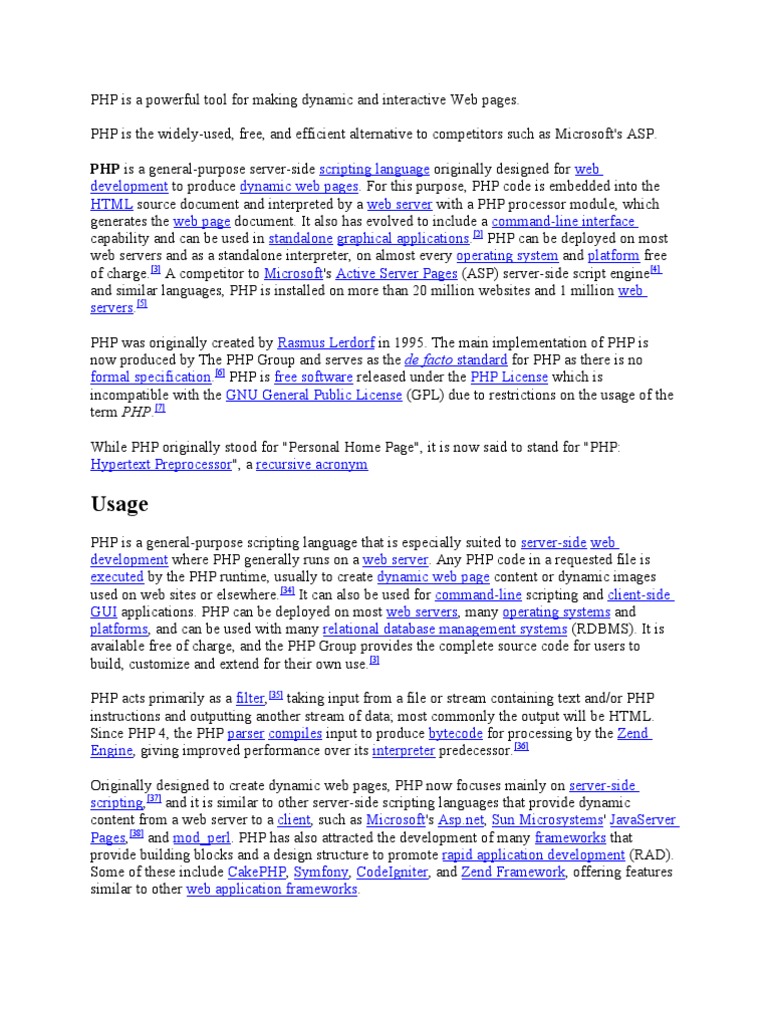 Usage Php Is A General Purpose Server Side Pdf Php Dynamic Web Page