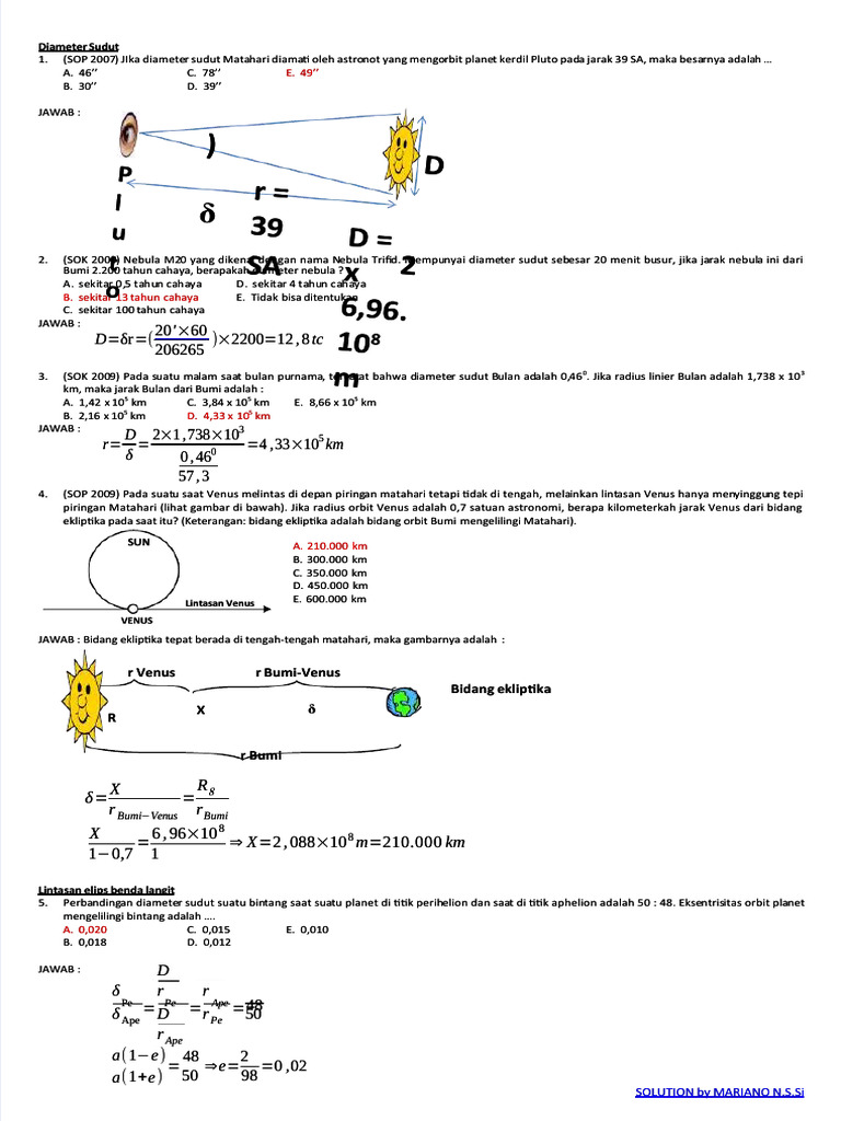 PDF Soal Latihan Olimpiade Astronomi Solusi Compress | PDF