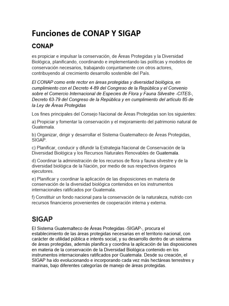 Funciones de CONAP y SIGAP en Guatemala | PDF | Tecnología