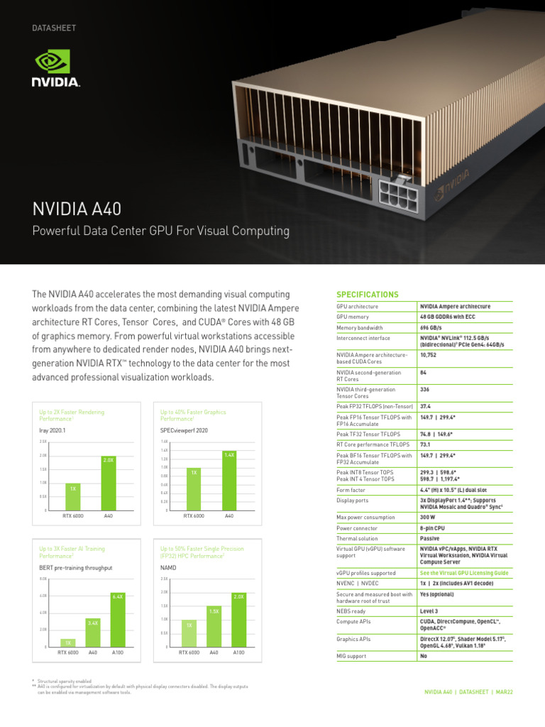 Nvidia A40 Datasheet | PDF | Graphics Processing Unit | Computer Architecture