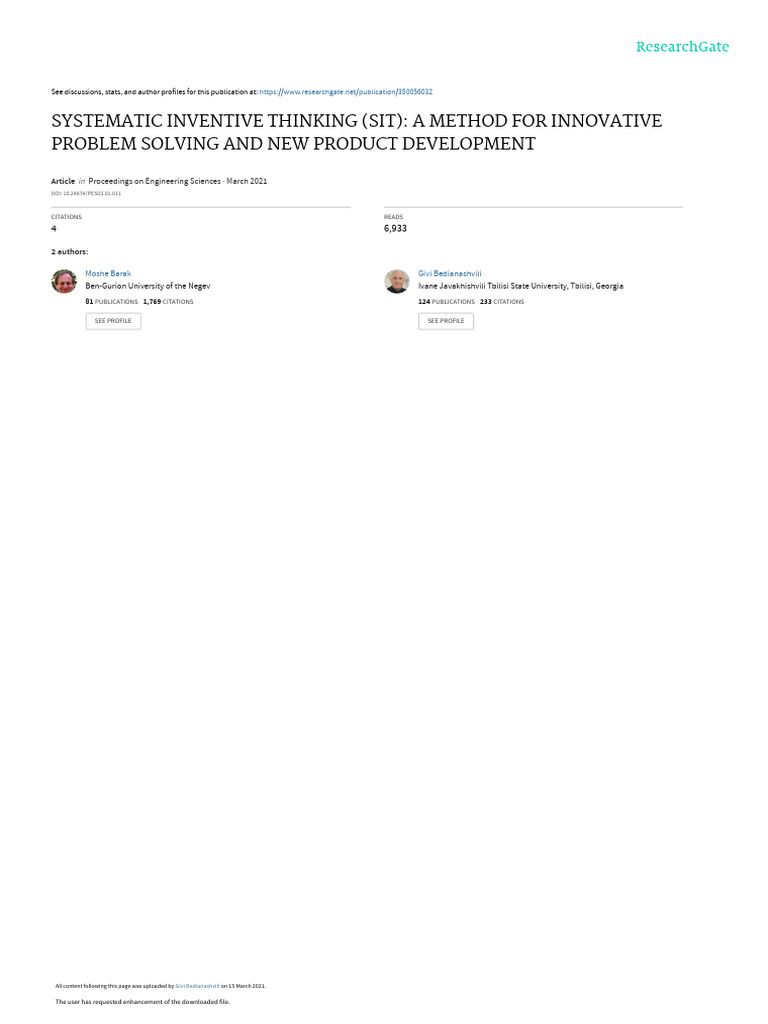 Systematic Inventive Thinking (Sit) : A Method For Innovative Problem Solving and New Product ...