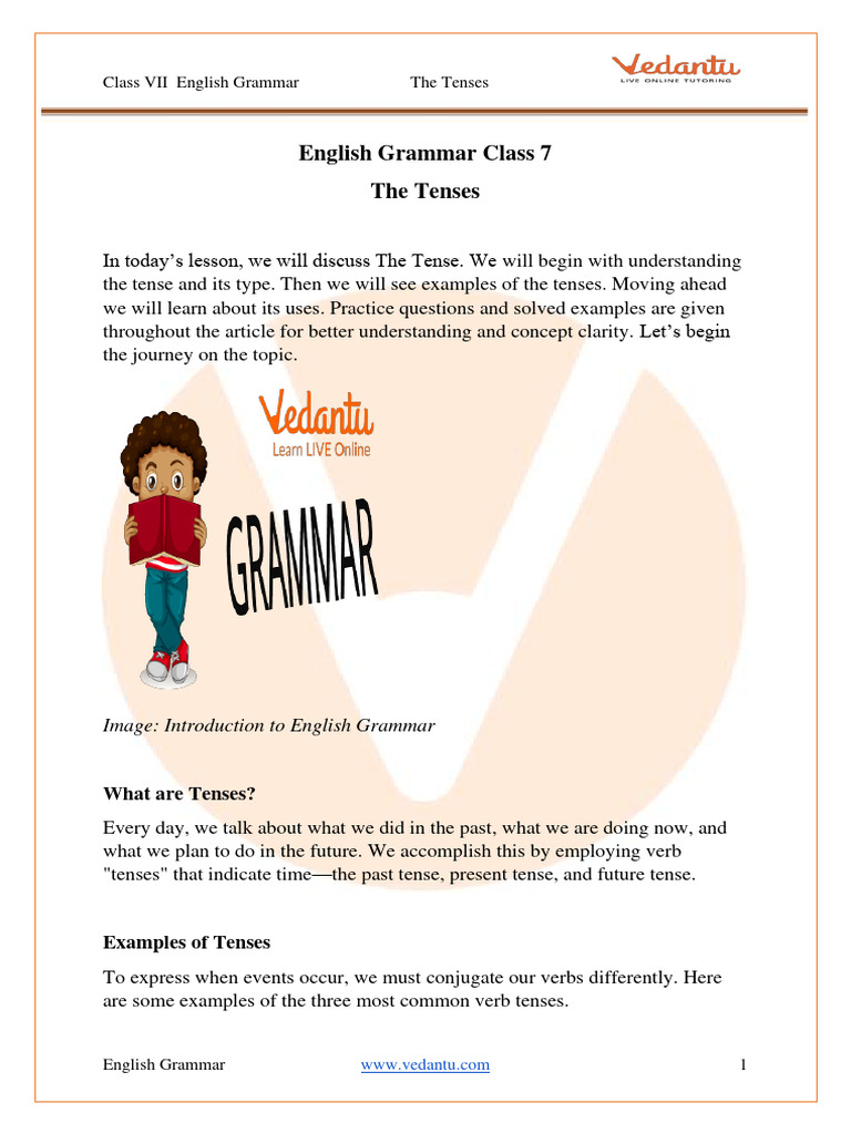 English Grammar For Class 7 The Tense Syllabus, Practise Questions and ...