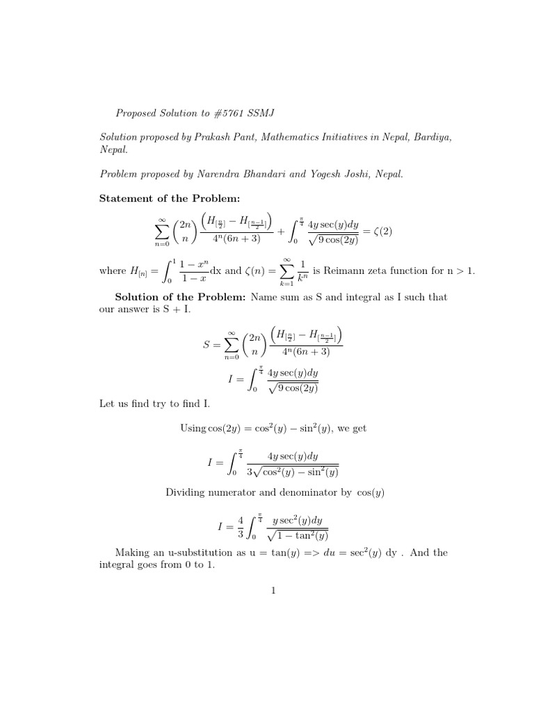 #5761 Prakash Pant Solution SSMJ | PDF | Analysis | Elementary Mathematics #5761 Prakash Pant Solution SSMJ | PDF | Analysis | Elementary Mathematics