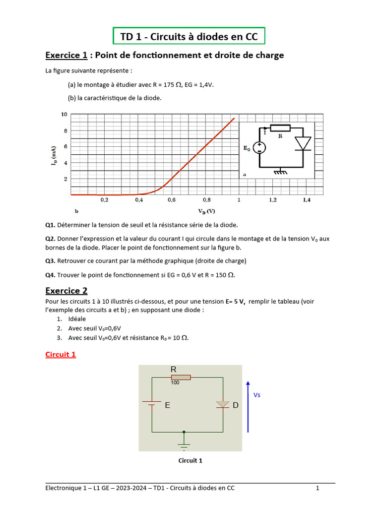TD Circuits À Diodes CC 2023-2024 | PDF | Composants électriques | Sciences physiques