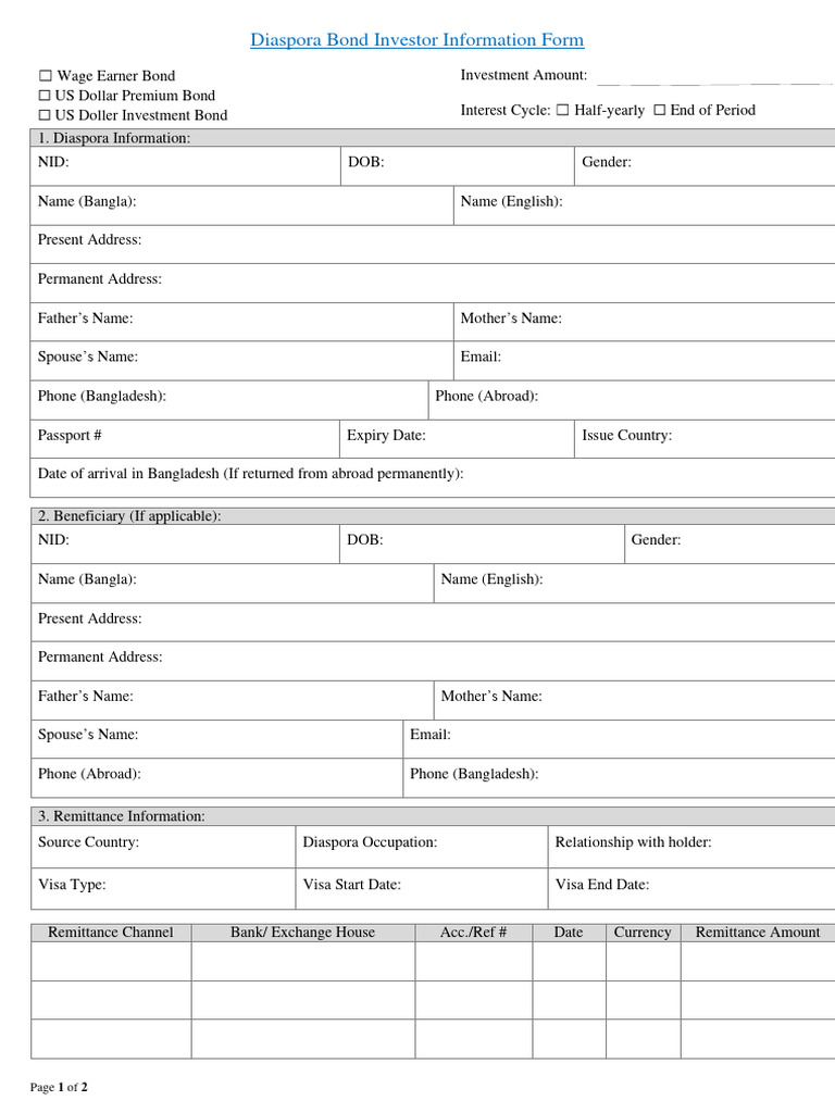 Diaspora Bond Investor Form | PDF | Bonds (Finance) | Money
