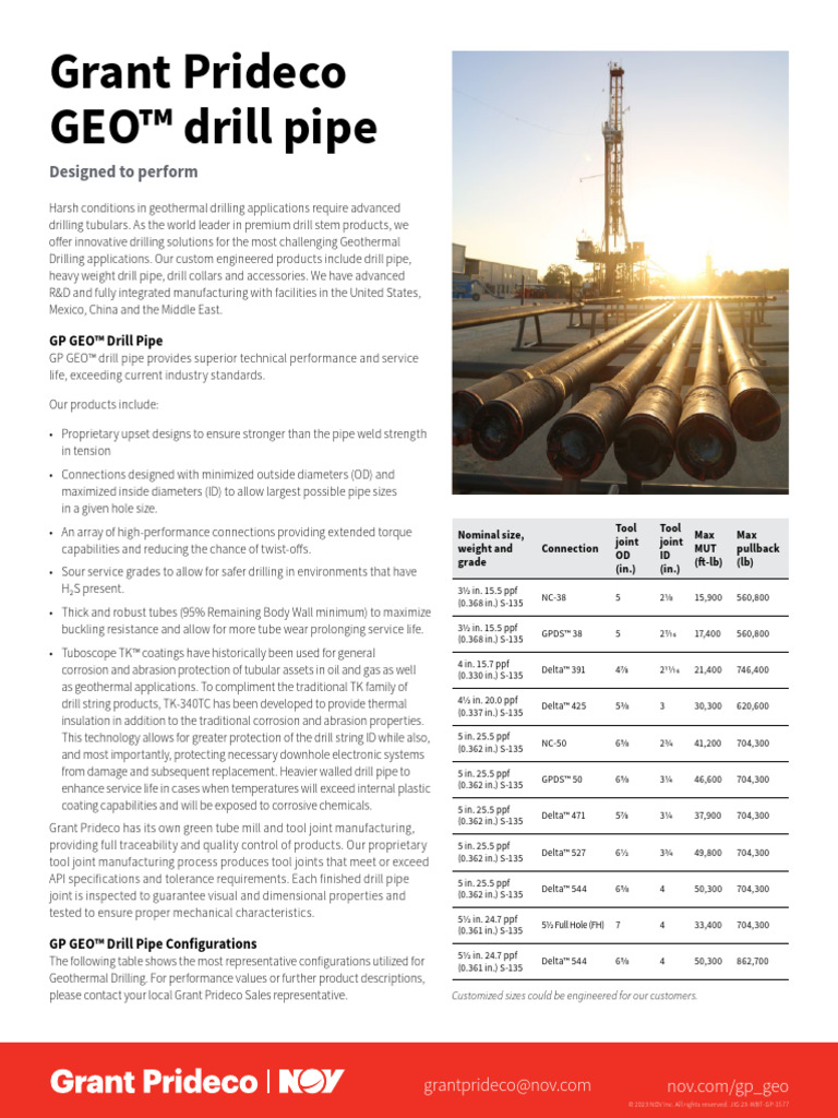 Grant Prideco Geo Drill Pipe Flyer | Download Free PDF | Pipe (Fluid ...