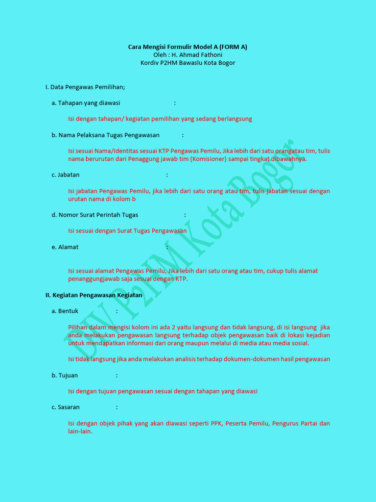 Cara Mengisi Formulir Model A | PDF