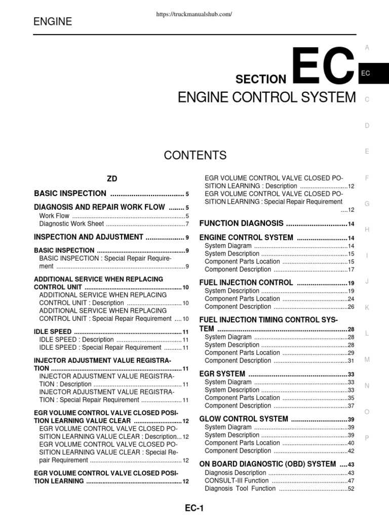 Nissan Cabstar Service Manual - Engine Control System Manual | PDF | Fuel Injection | Medical ...