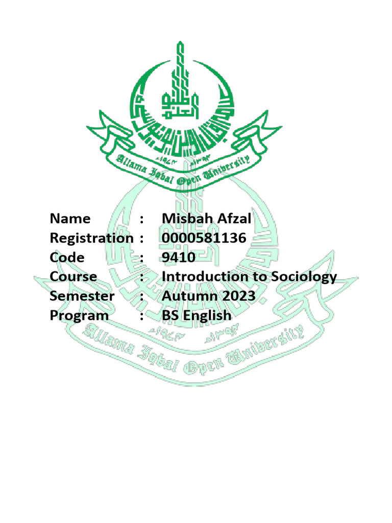 Assignment No.1 Code 9410 | PDF | Sociology | Max Weber