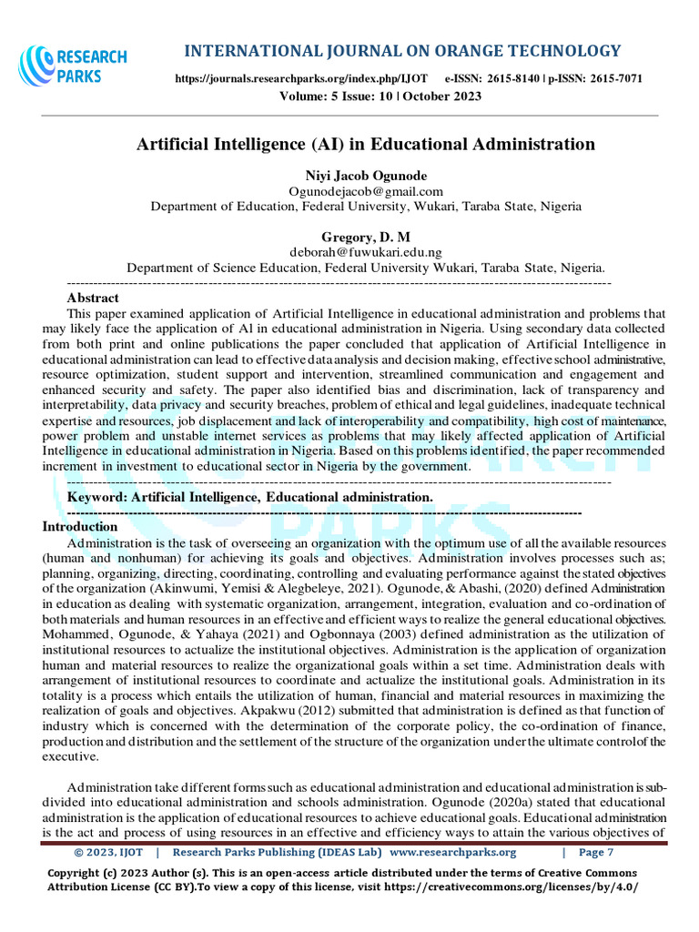 Artificial Intelligence (AI) in Educational Administration | PDF ...