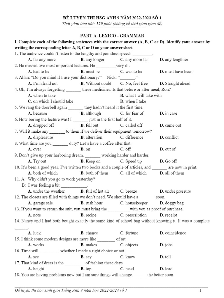 đề hsg anh 9 | PDF