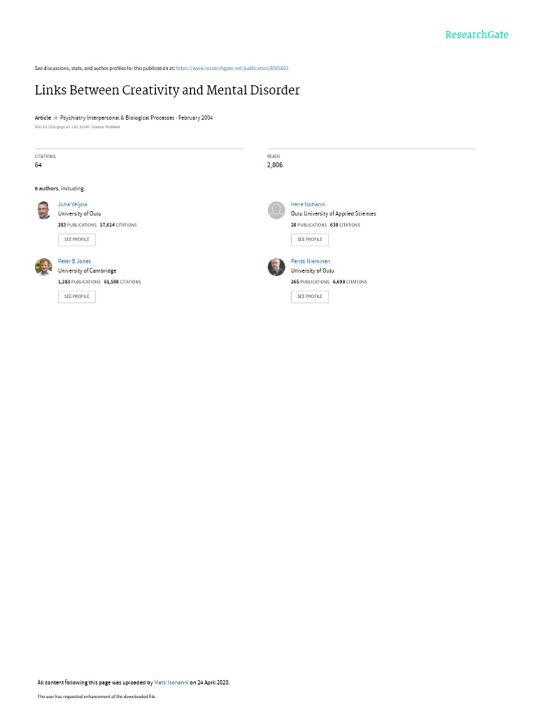 Links Between Creativity and Mental Disorder | PDF | Mental Disorder ...