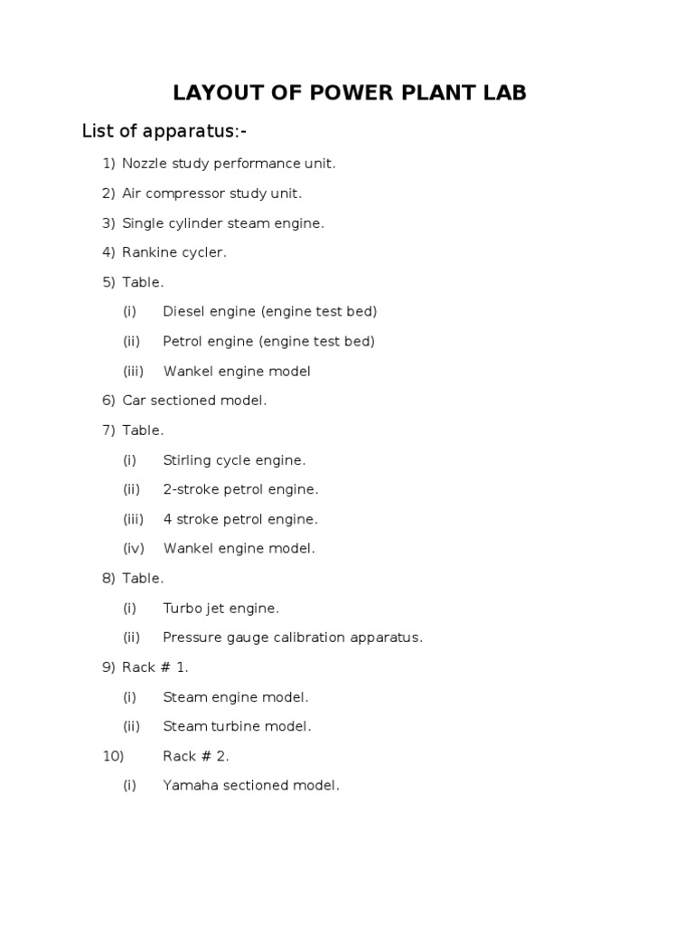 Layout of Power Plant Lab | PDF | Steam Engine | Gas Turbine