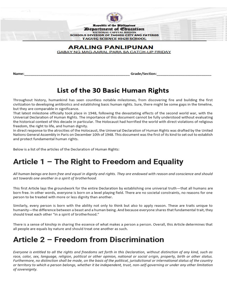 30 Fundamental Human Rights Explained | PDF | Discrimination | Human Rights