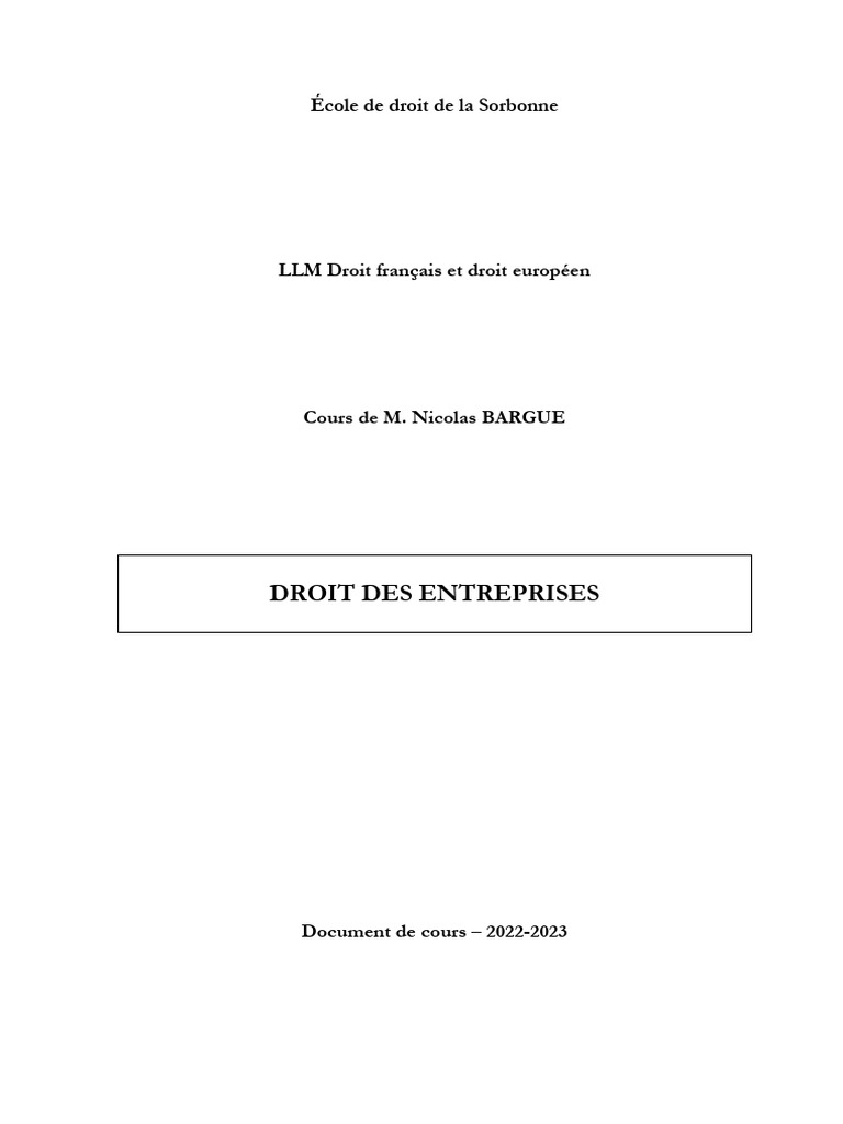 Fascicule Droit Des Entreprises 2023 | PDF | Convention européenne des droits de l'homme ...