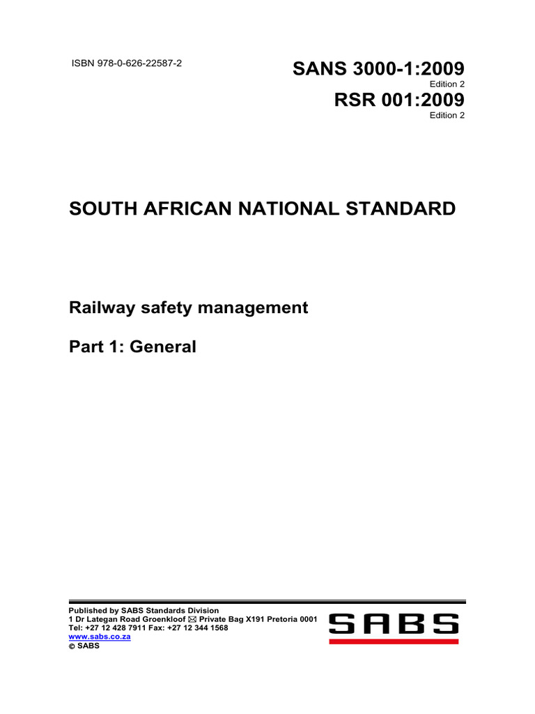 SANS 3000-1-2009 - Railway Safety Regulator | PDF | Safety | Risk