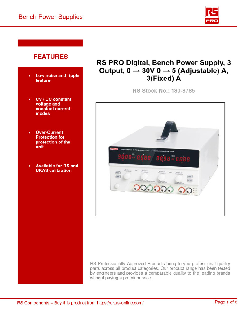 RS PRO Digital, Bench Power Supply, 3 Output, 0 30V 0 5 (Adjustable) A ...
