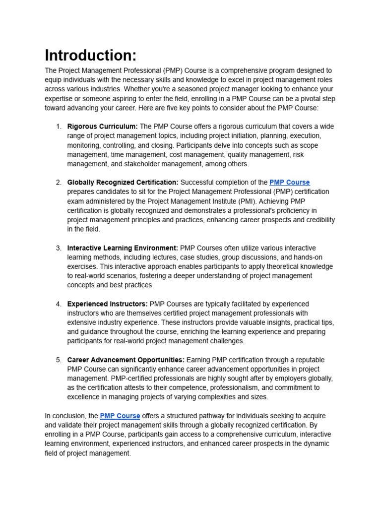 PMP Course | PDF | Project Management Professional | Project Management