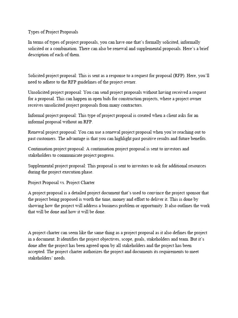 Types of Project Proposals | Download Free PDF | Project Management | Goal