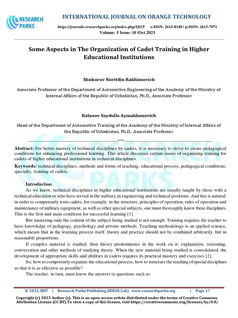 Some Aspects in The Organization of Cadet Training in Higher ...
