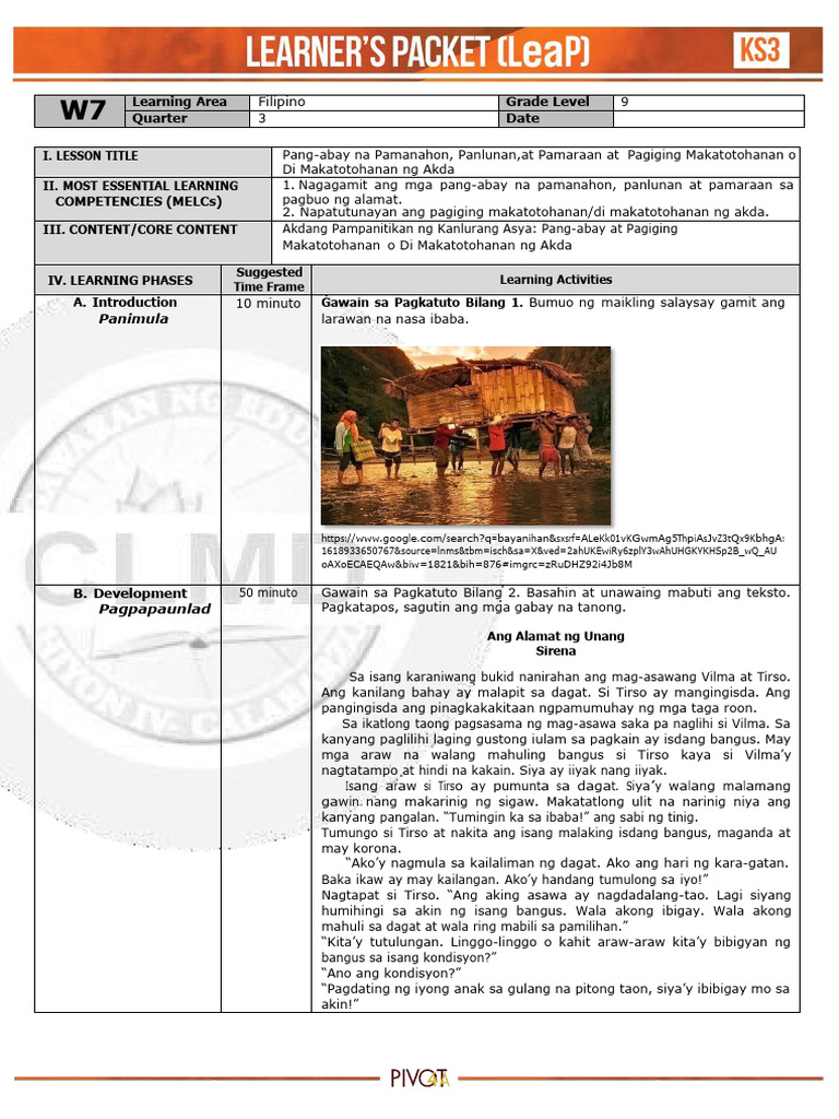 LeaP Filipino G9 Week 7 Q3 | PDF