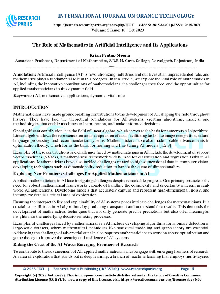 The Role of Mathematics in Artificial Intelligence and Its Applications ... The Role of Mathematics in Artificial Intelligence and Its Applications ...