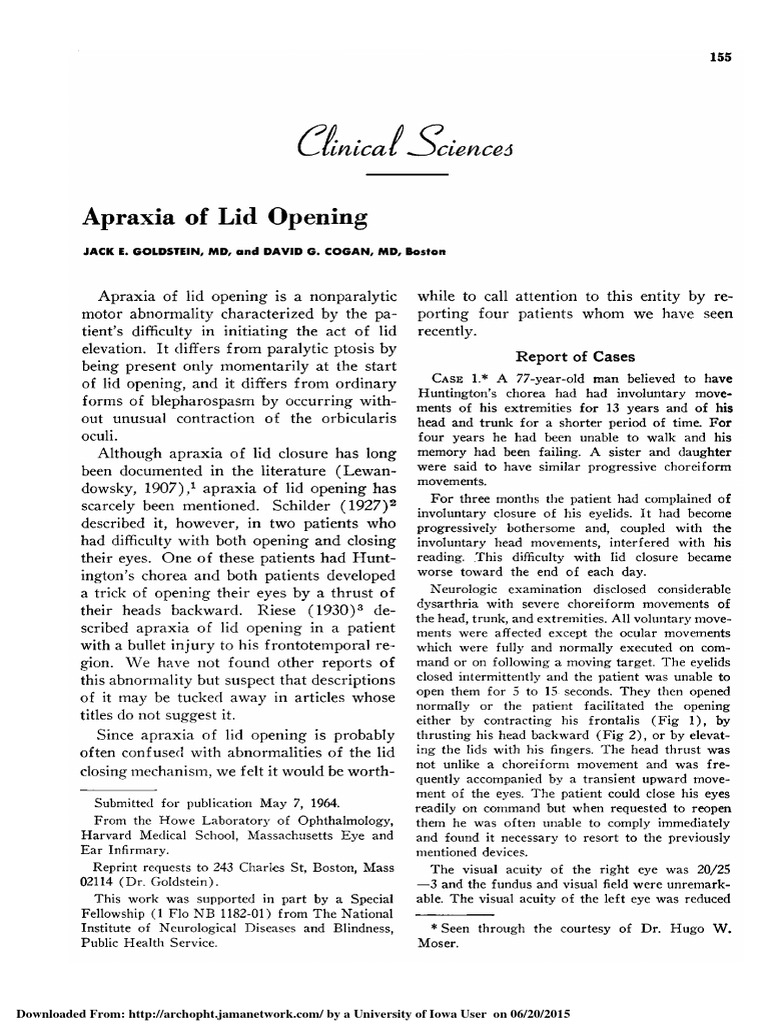 Unilateral Apraxia of Lid Opening | PDF | Human Eye | Clinical Medicine
