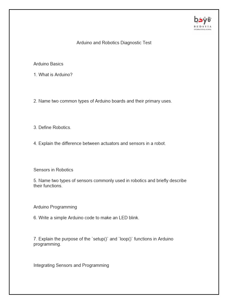 Arduino and Robotics Diagnostic Test | PDF | Art | Computers