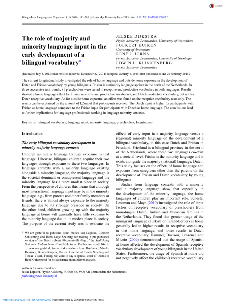 Bilingual Vocabulary Development in Preschoolers | PDF ...