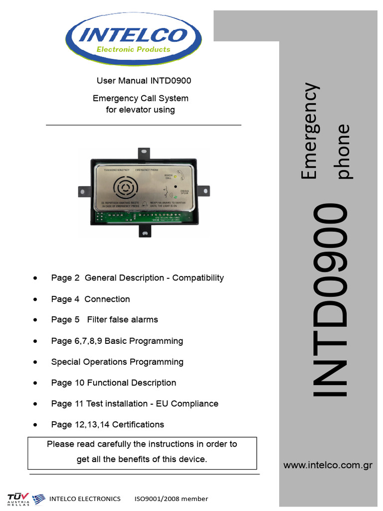 Intelco INTD0900 Emerg Phone (MANUAL INTELPHONE - Light - v1EN - New ...
