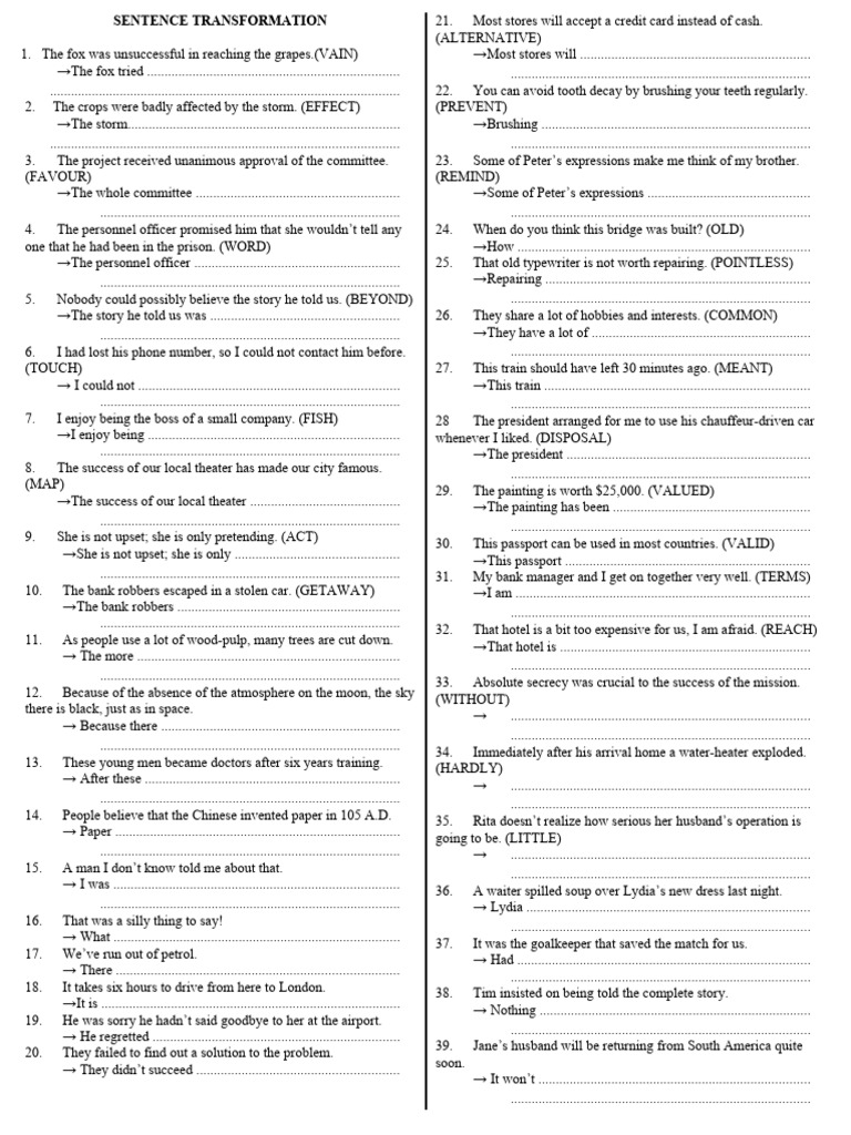 560 Sentence Transformation | PDF