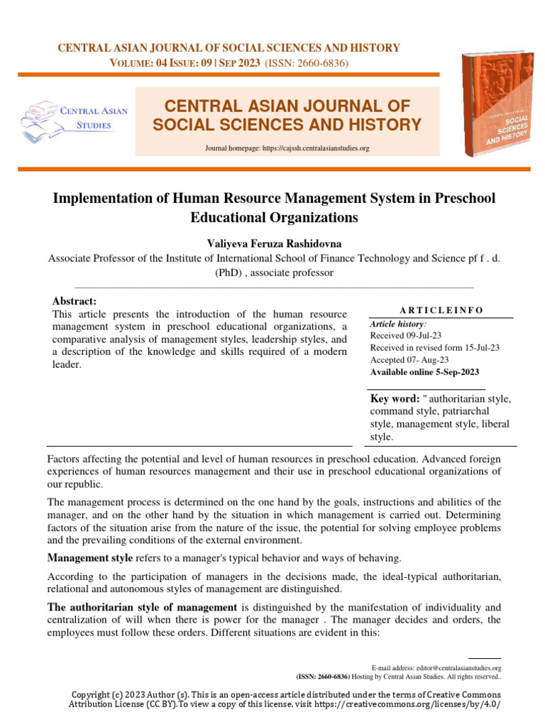 Implementation of Human Resource Management System in Preschool ...