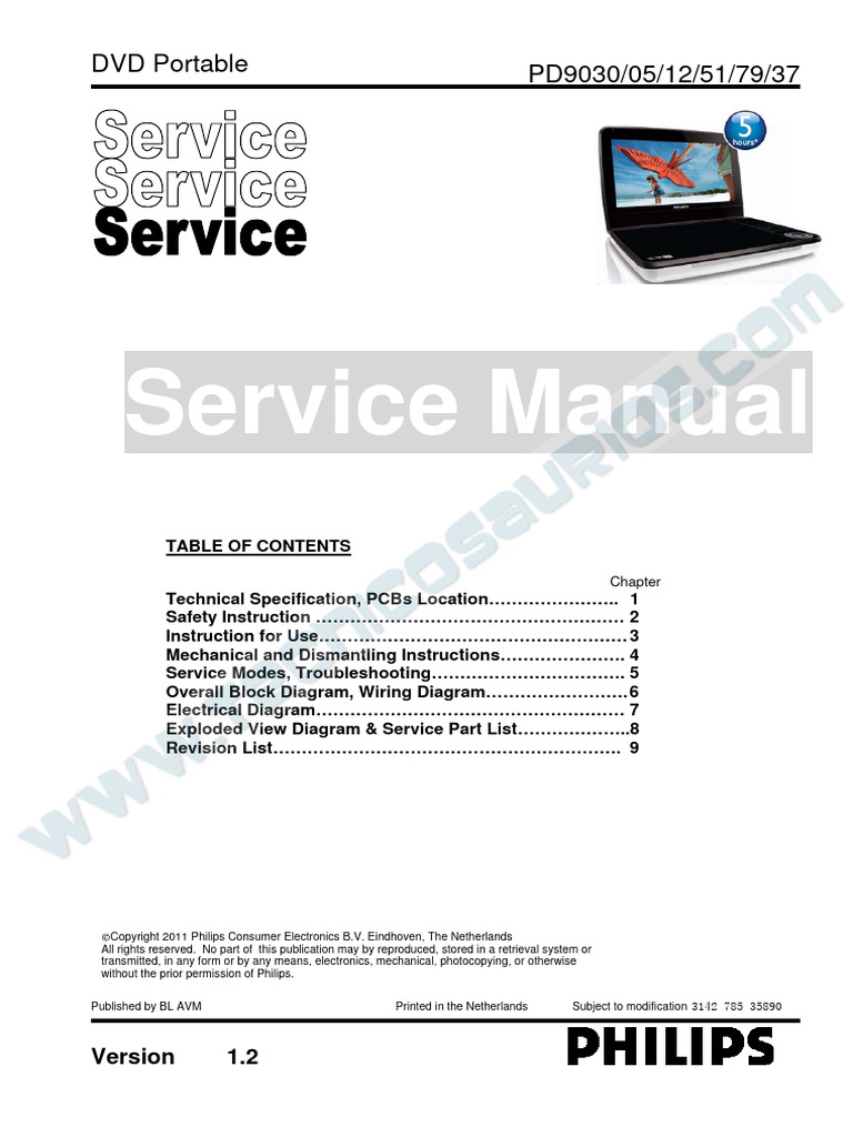 Philips PD9030-05!12!37!51!79 Ver 1.2 Reproductor DVD Portable Manual de Servicio | PDF ...