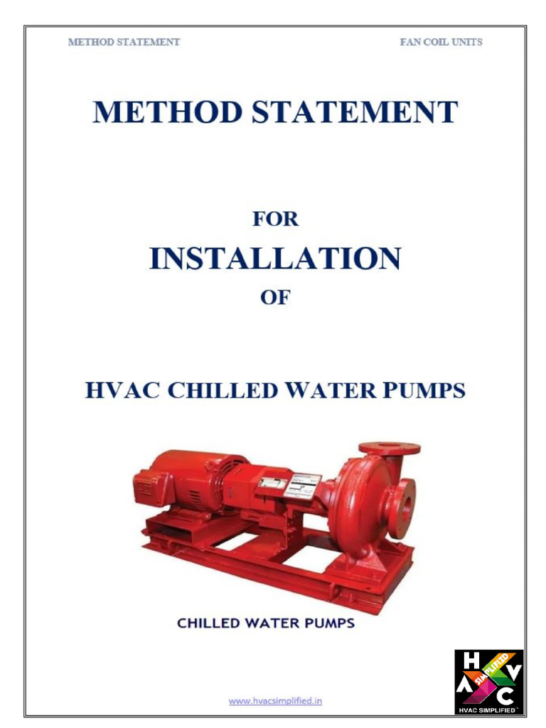 Method Statement For Installation of Chilled Water Pumps | PDF