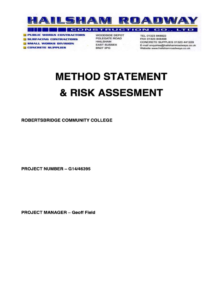 Method Statement & Risk Assessment | PDF