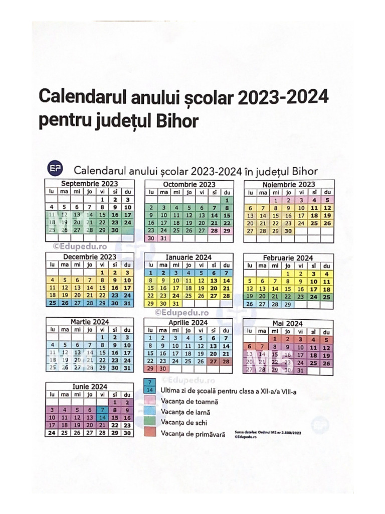 Calendarul Anului Scolar 2023-2024 | PDF