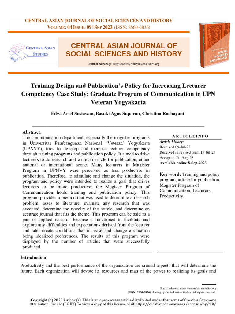 Training Design and Publication's Policy For Increasing Lecturer Competency Case Study: Graduate ...
