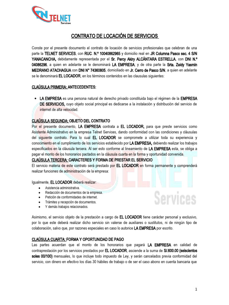 Contrato de Locacion - Zeidy | PDF | Bancos | Business