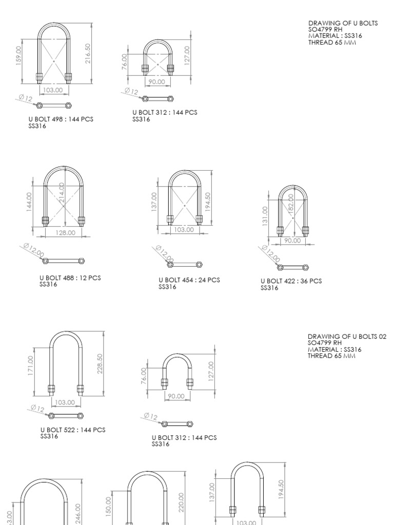 Drawing of U Bolts | PDF | Tools | Mechanical Engineering