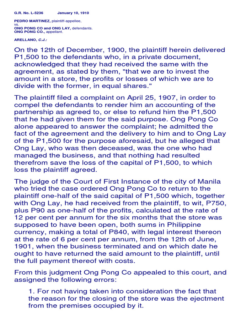 D. Martinez v. Ong Pong Co | PDF | Legal Liability | Partnership