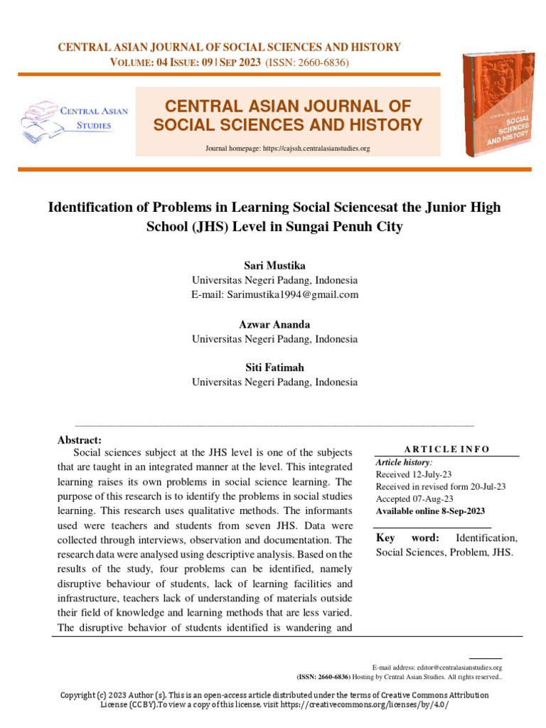 Identification of Problems in Learning Social Sciencesat The Junior High School (JHS) Level in ...